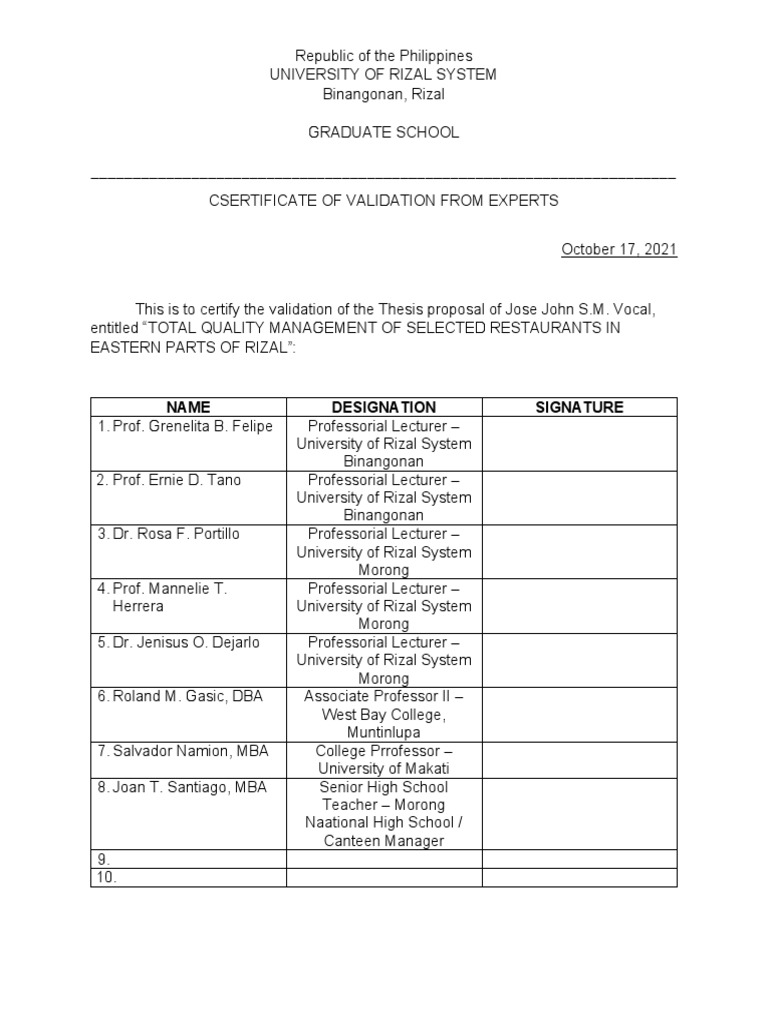 Certificate of Validation | PDF