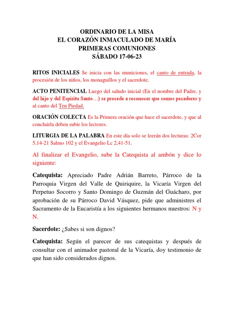 Guía para Misa de Primeras Comuniones | PDF