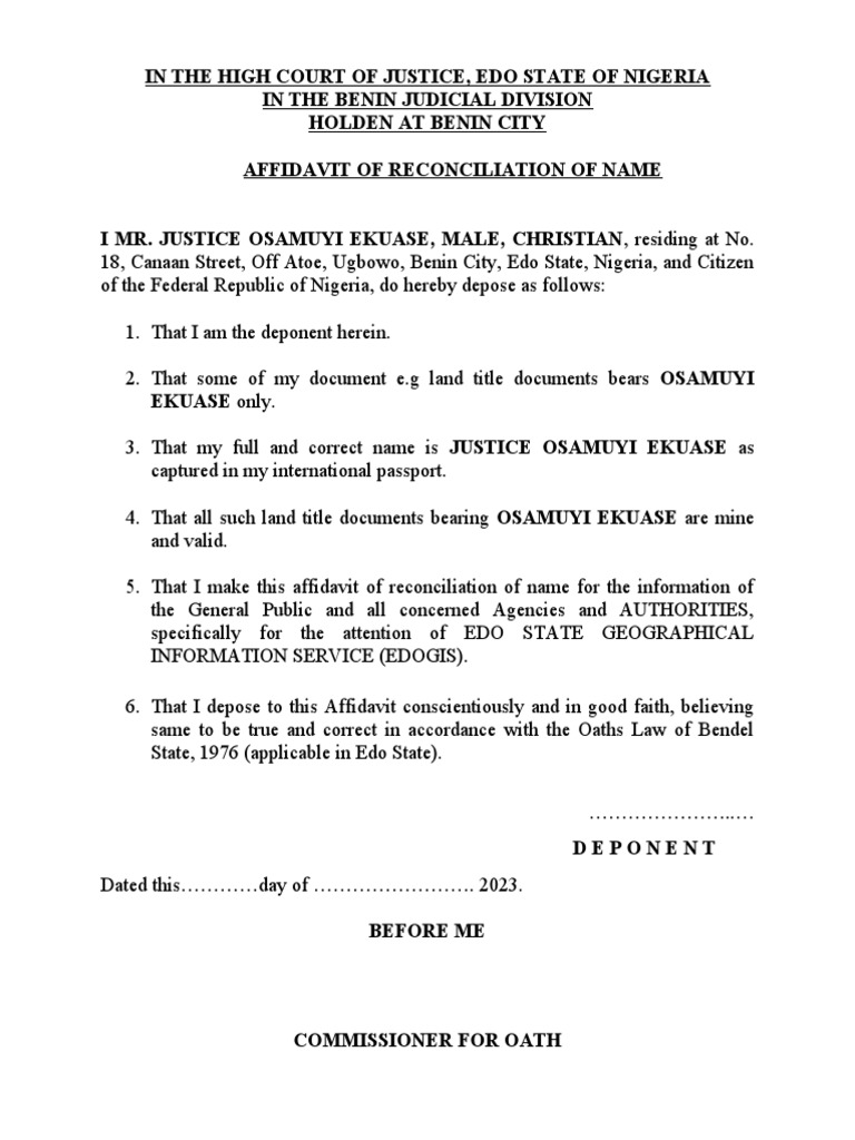 Affidavit of Reconciliation of Name | PDF