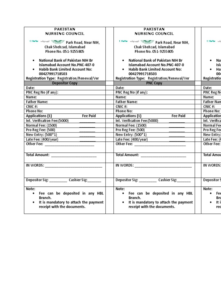 PNC Registration Challan Form Guide | PDF | Deposit Account | Fee