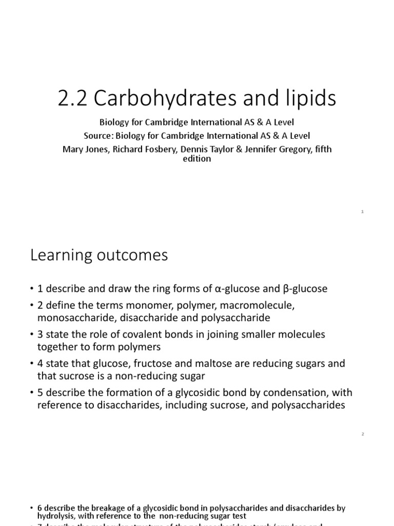 2.2 Carbohydrates and Lipids AS and A Level Biology Cambridge | PDF ...