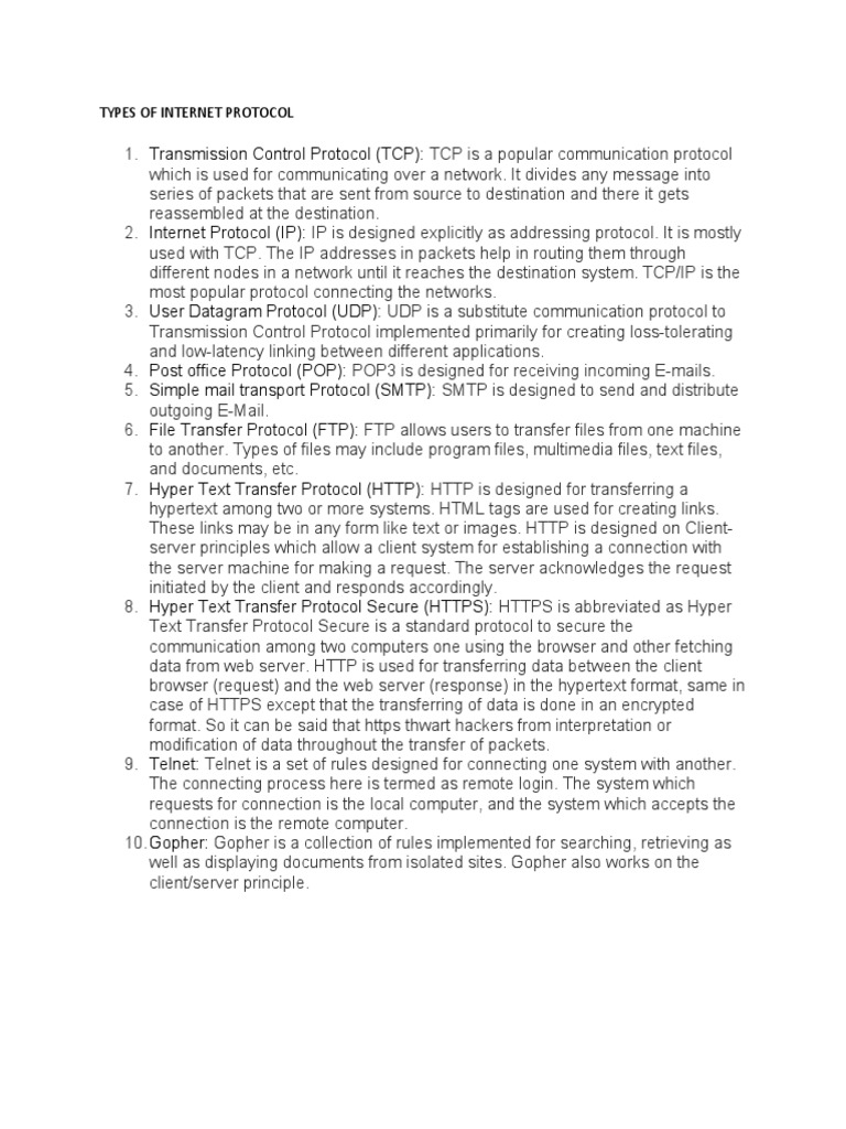 Types of Internet Protocol | PDF