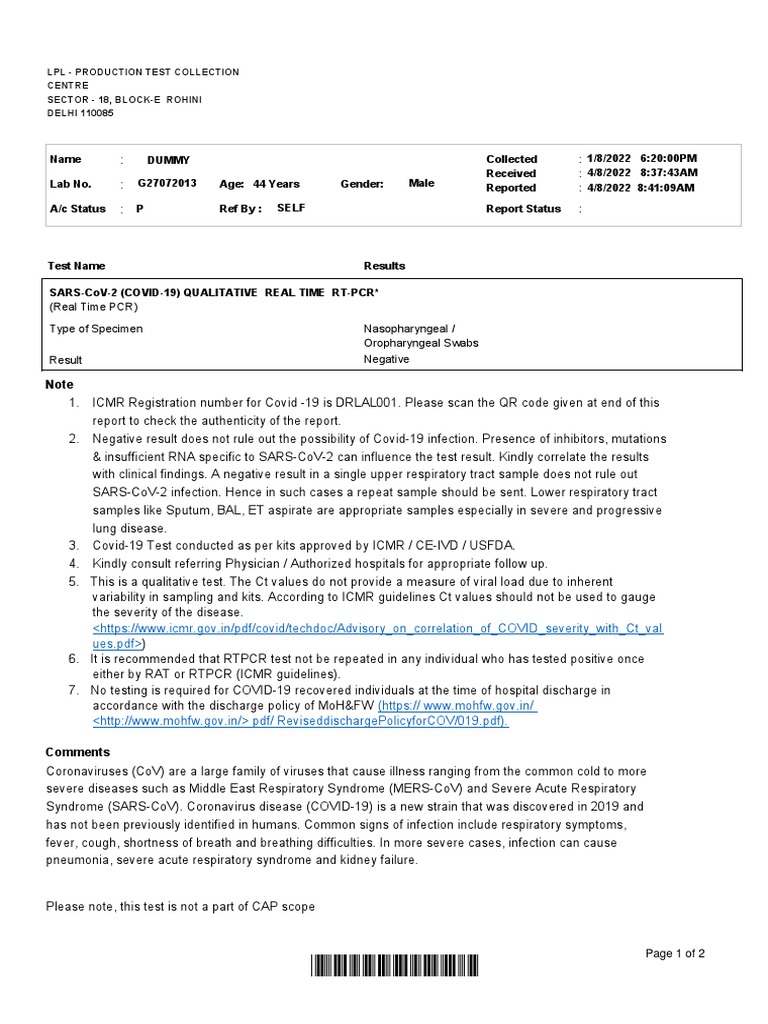 LPL - Production Test Collection Centre Sector - 18, Block-E Rohini ...