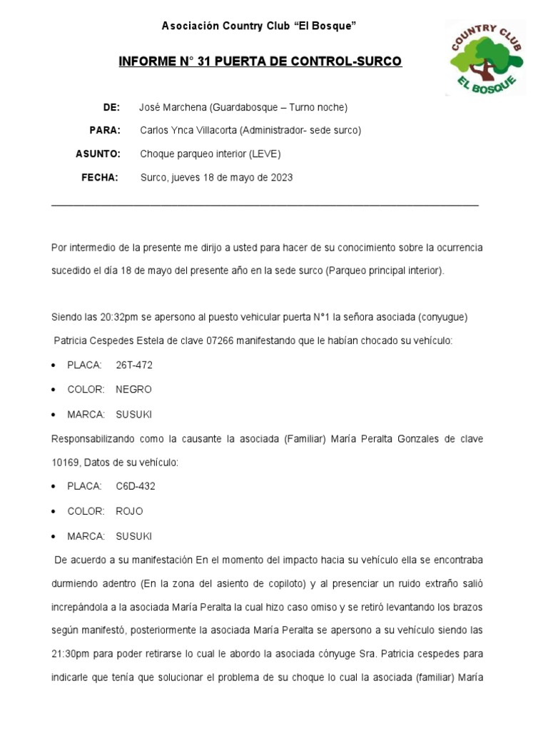 Informe Choque (Leve) | PDF