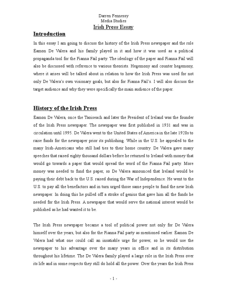 Irish Press Essay | Download Free PDF | Republic Of Ireland | Karl Marx