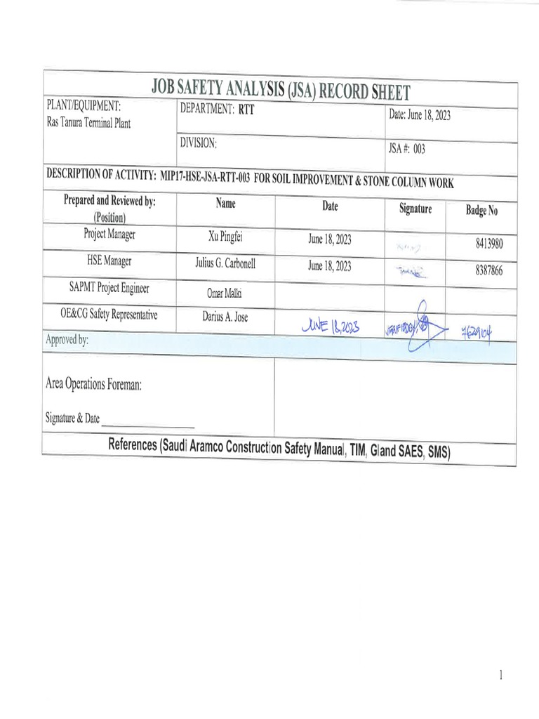 Mip17-Hse-Jsa-Rtt-003 For Soil Improvement & Stone Column Work | PDF | Crane (Machine) | Engineering