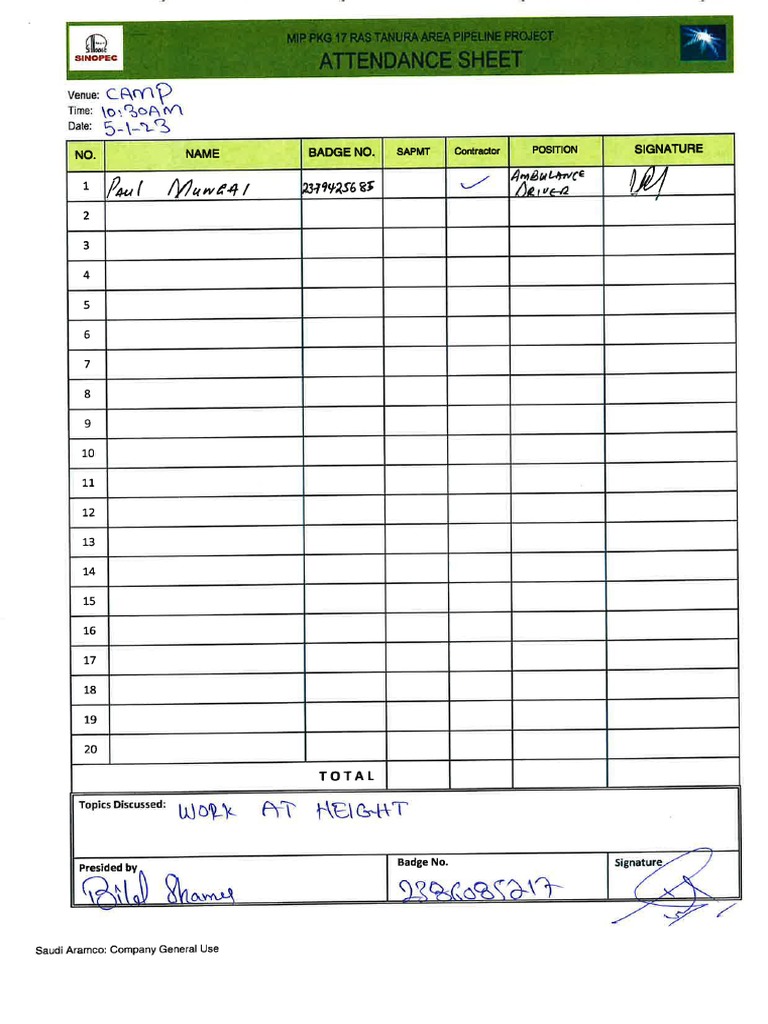 Training Attendance Sheet | PDF
