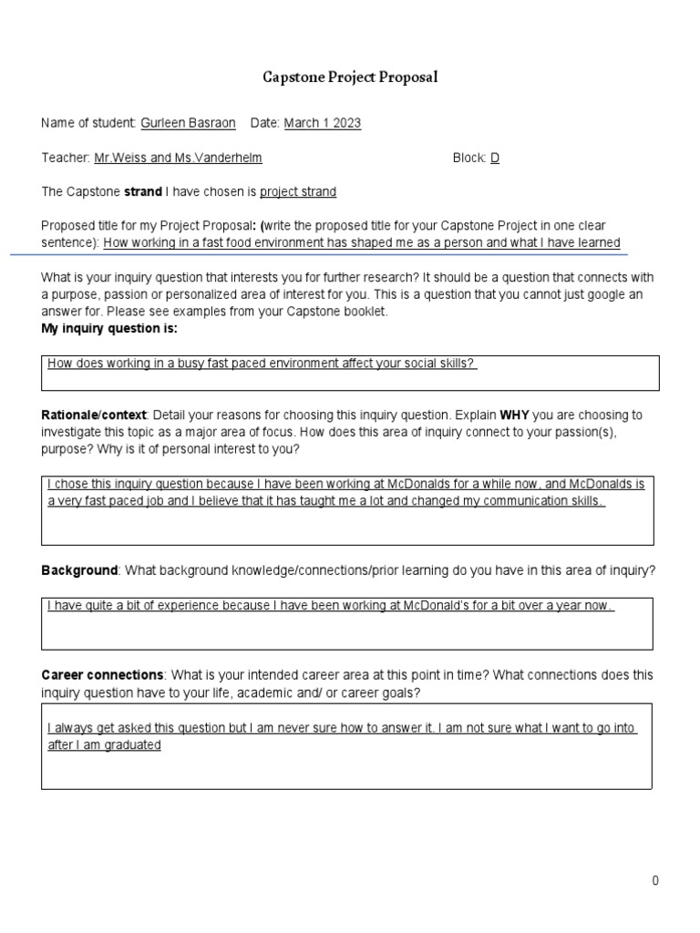 Capstone Proposal Copy 2 | PDF | Question | Inquiry