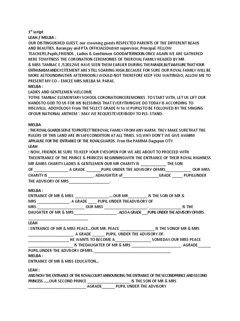 Elementary Day Script 1 | PDF | Monarchy