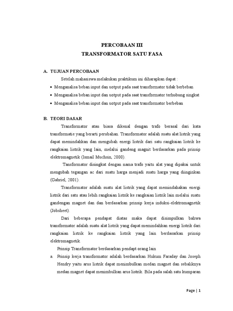 Laporan Transformator Rev 1 | PDF | Sains & Matematika