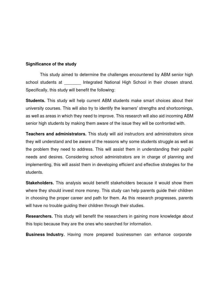 Sample - Significance of The Study | PDF