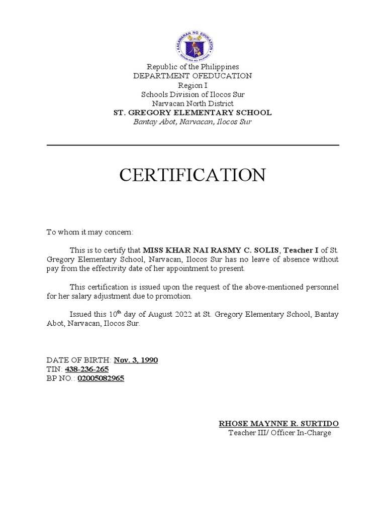 Certificate of No Leave of Absence | PDF