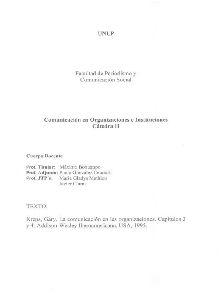 KREPS GARY La Comunicación en Las Organizaciones. Caps. 3 y 4. | PDF
