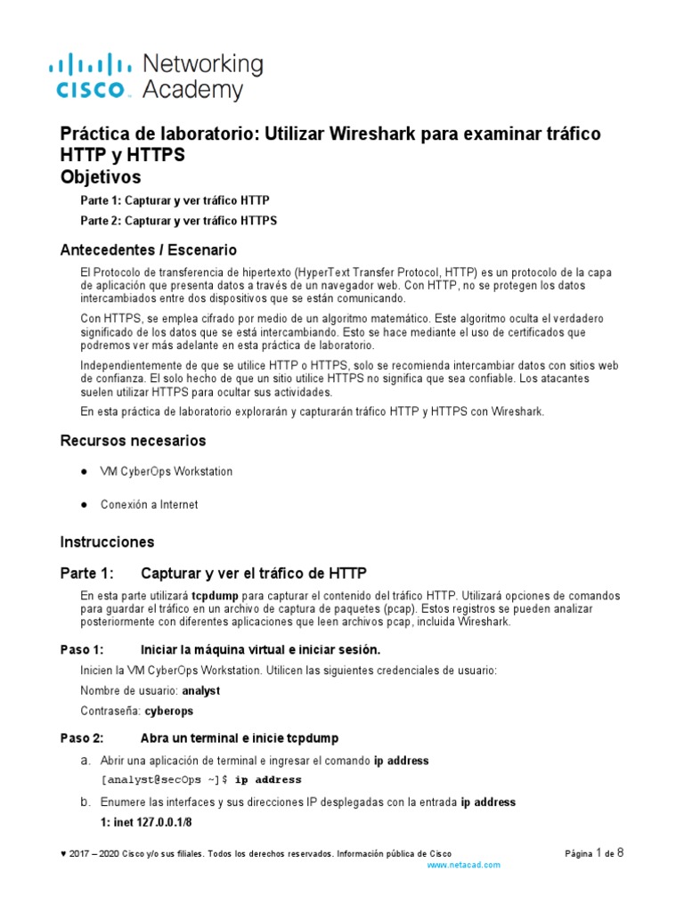10.6.7 Lab - Using Wireshark To Examine HTTP and HTTPS Traffic | PDF | Protocolo de ...