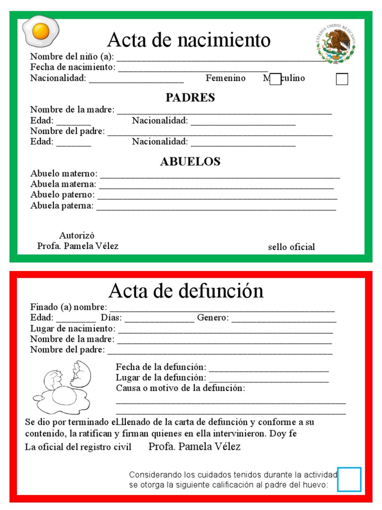 Acta de Nacimiento y Defuncion Sexto Actividad Del Huevo | PDF Acta de Nacimiento y Defuncion Sexto Actividad Del Huevo | PDF