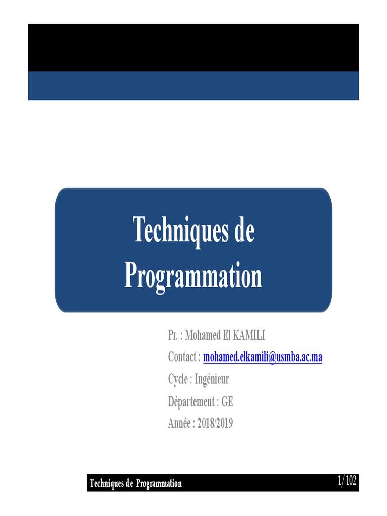 Cours Techniques de Programmation | PDF | C (Langage de programmation) | Variable (informatique)