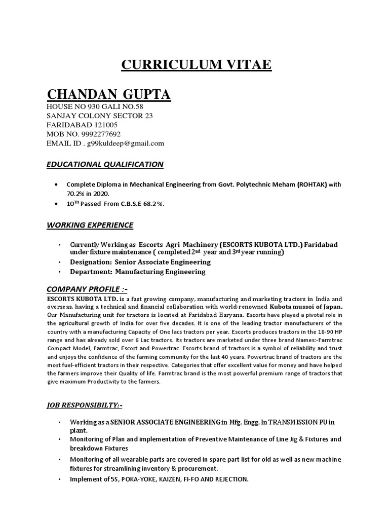 CV Chandan Gupta | Download Free PDF | Tractor | Engineering