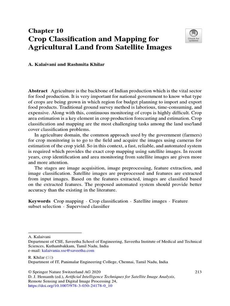 Crop Classification and Mapping For Agricultural Land From Satellite ...