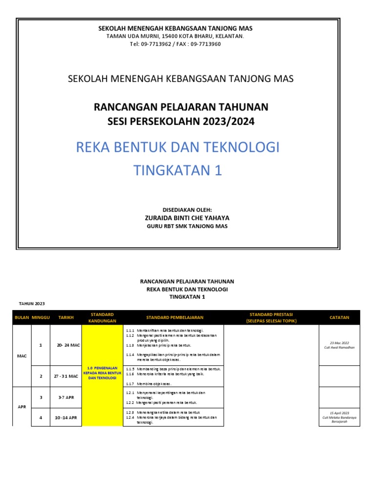 RPT-RBT T1 2023.24 | PDF