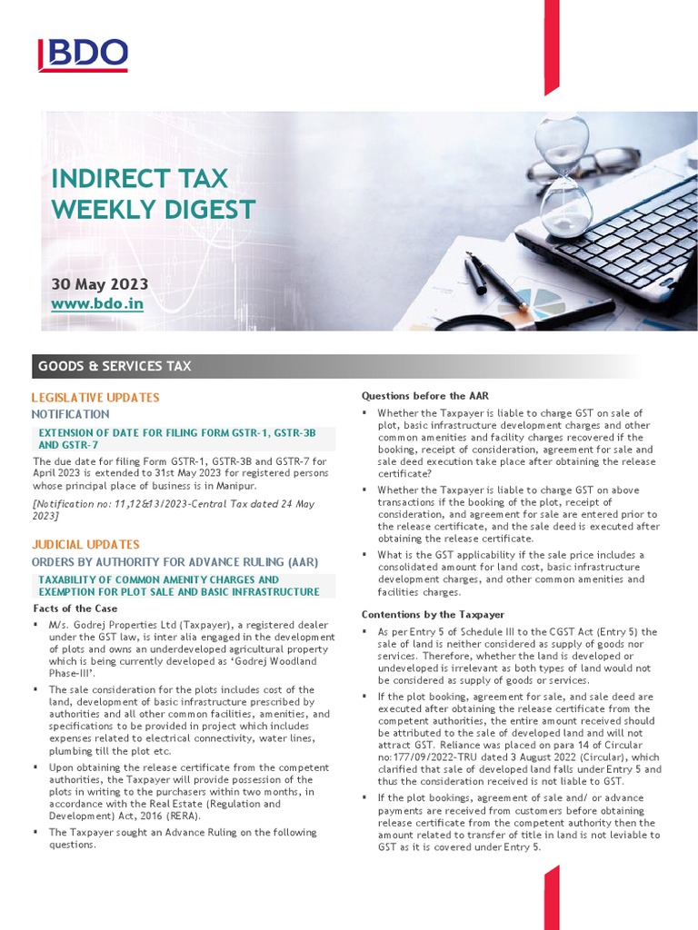BDO India Indirect Tax Weekly Digest 30 May 2023 | PDF | Value Added ...