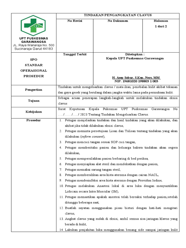 SOP Eksisi Clavus | PDF
