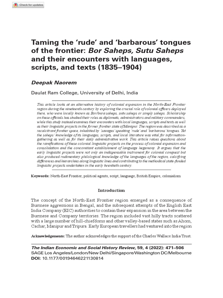 Taming The Rude and Barbarous Tongues Of-The-Frontier-Bor-Saheps-Sutu-Saheps-And-Their ...