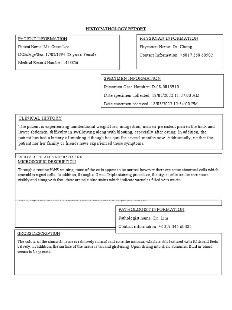 Histopathology Report (Example) | PDF | Histopathology | Pathology