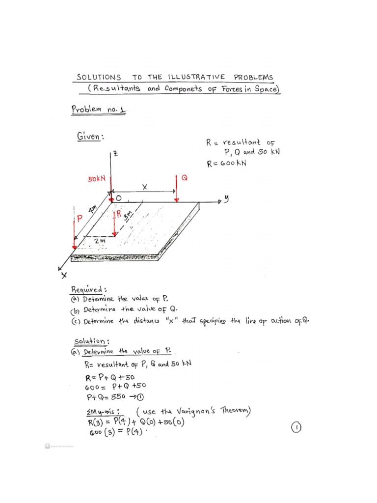 Solutions To The Illustrative Problems of Forces in Space | PDF