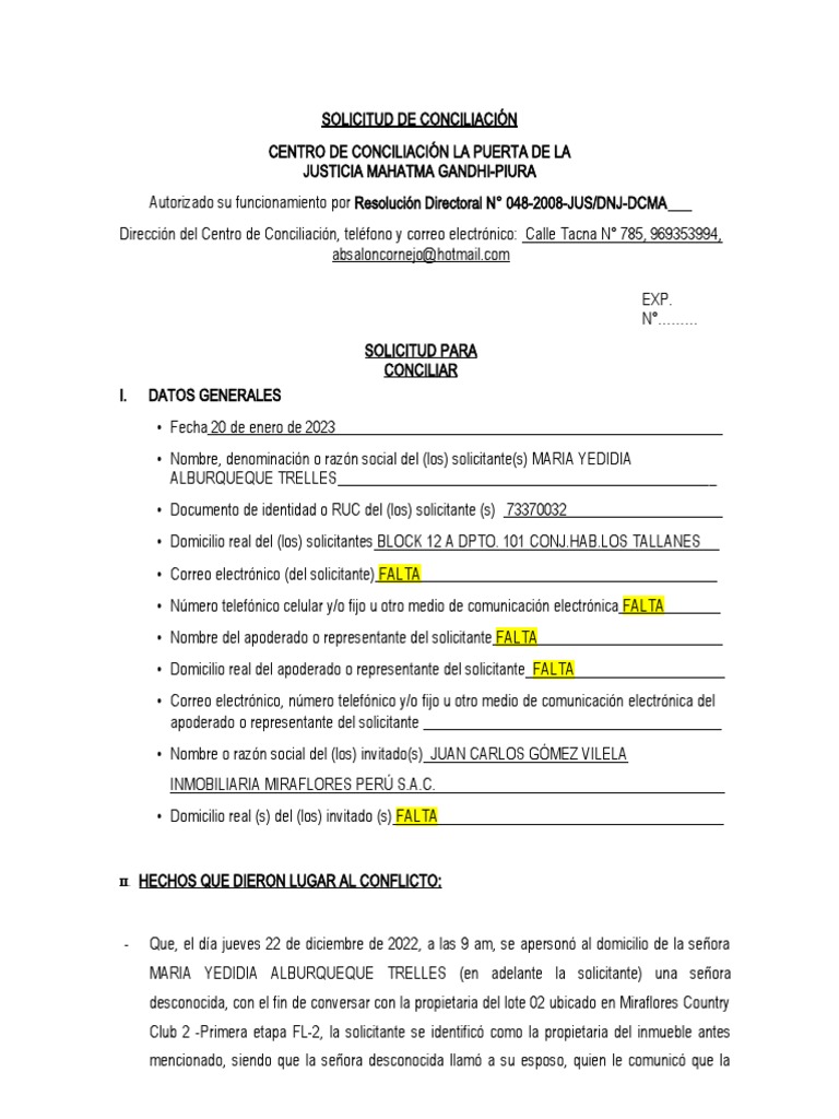 Solicitud de Conciliacion Extrajudicial | PDF