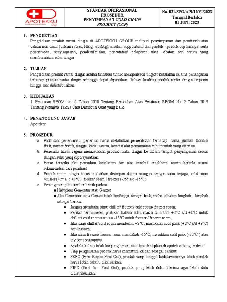 Prosedur Penyimpanan Produk Cold Chain | PDF