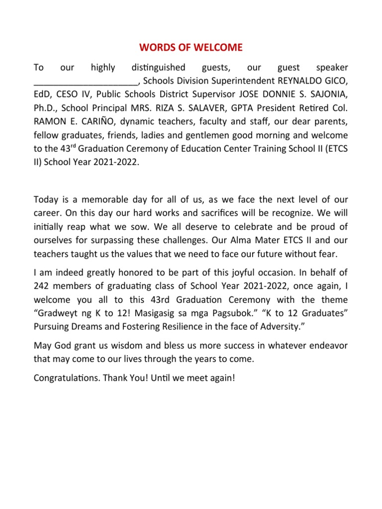 WORDS OF WELCOME Final | PDF