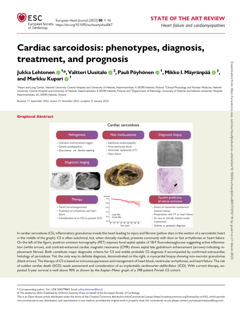 Cardiac Sarcoidosis EHJ Review 2023 | PDF | Cardiac Arrest | Heart