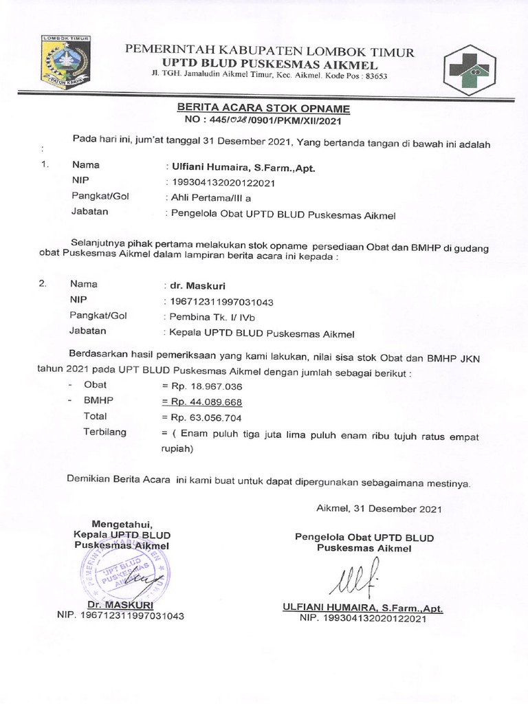 Berita Acara Stok Opname | PDF