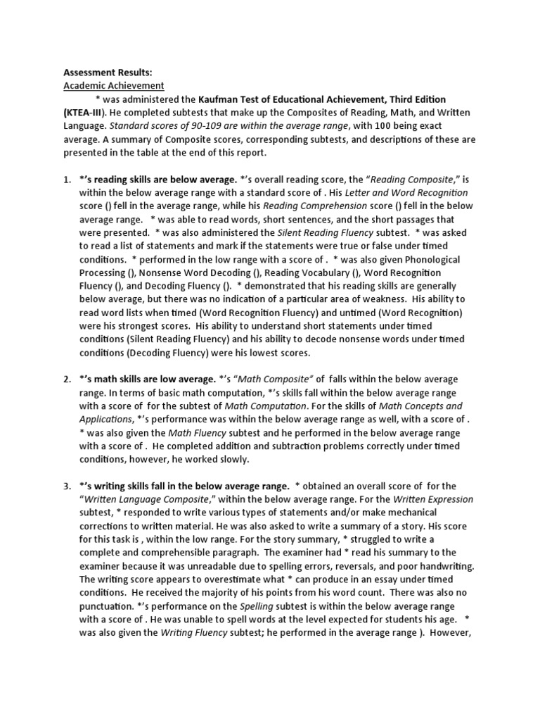 KTEA-3 Template | PDF | Language Arts & Discipline
