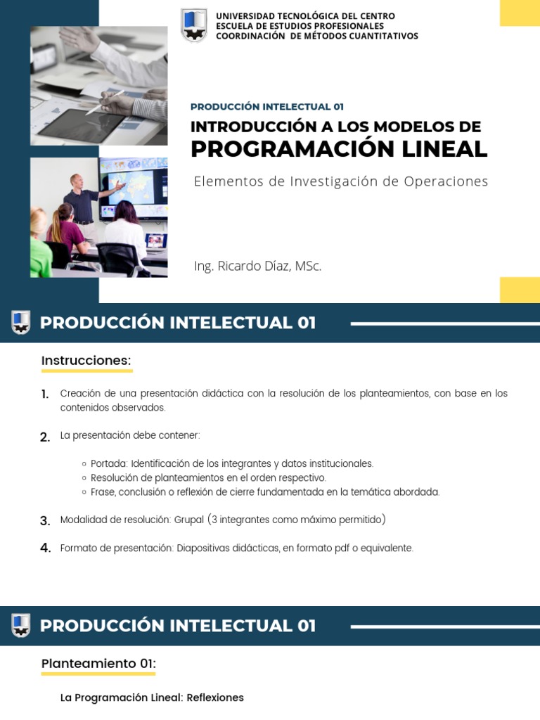 Producción Intelectual 01 | PDF | Programación lineal | Economias