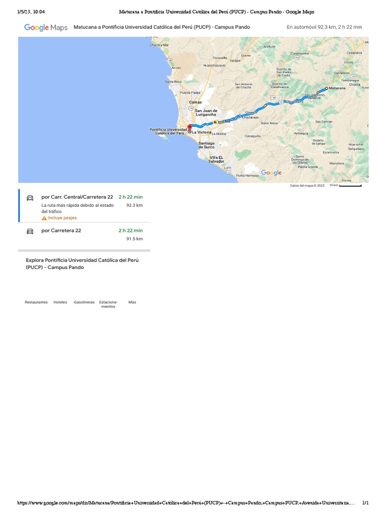 Matucana A Pontificia Universidad Católica Del Perú (PUCP) - Campus Pando - Google Maps | PDF