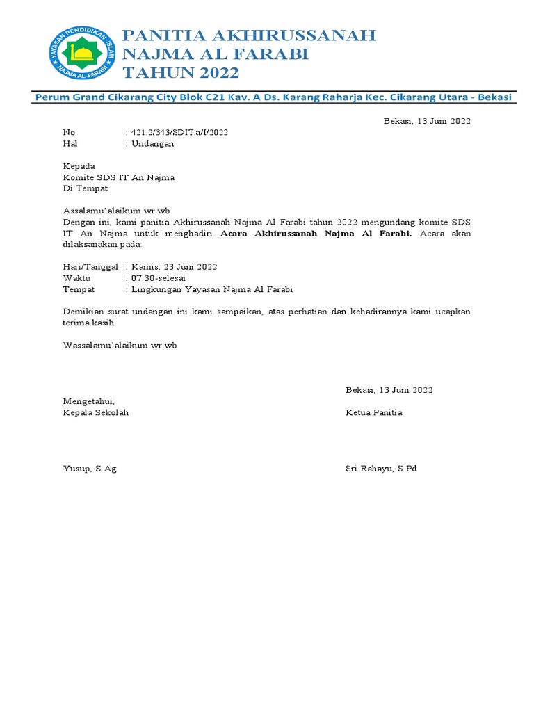 Surat Undangan SD TK | PDF