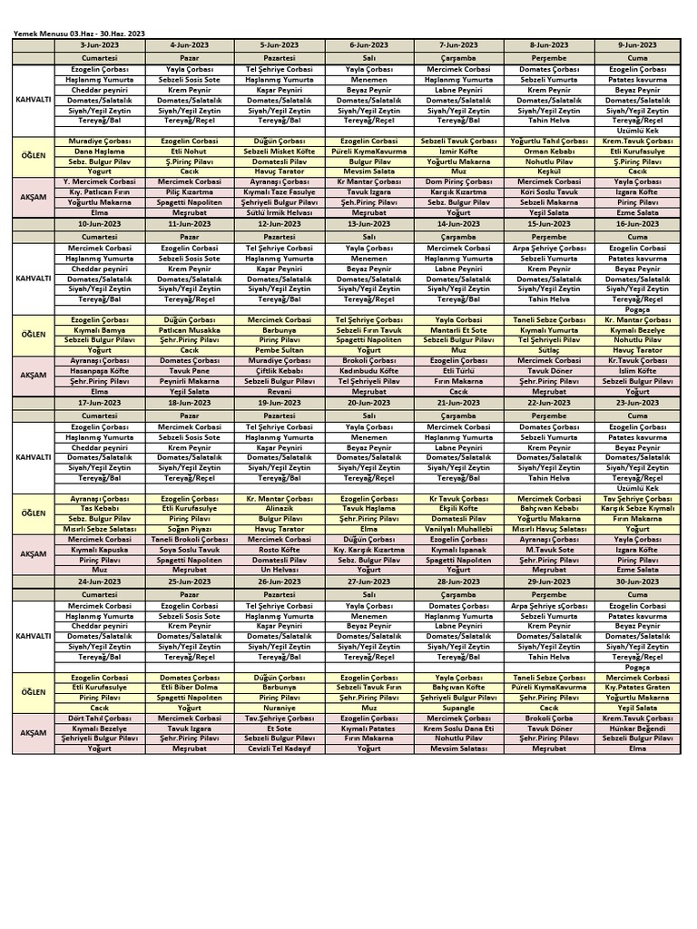 Menu 03 Haz - 30 Haz 2023 | PDF