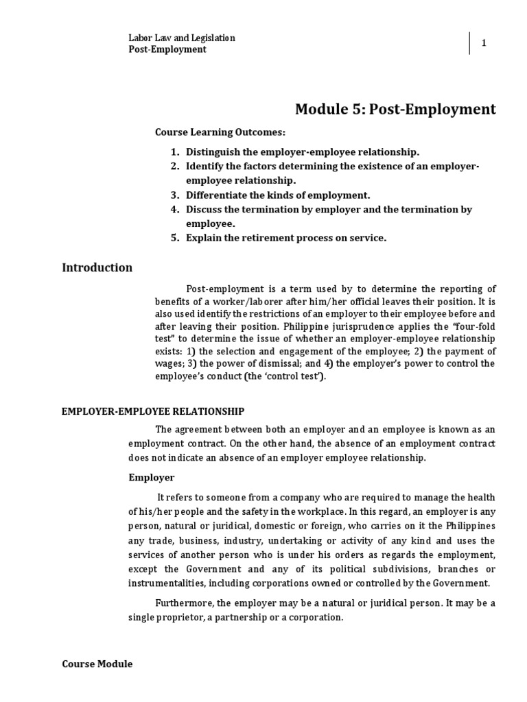 W8 Module 5 Post Employment | PDF