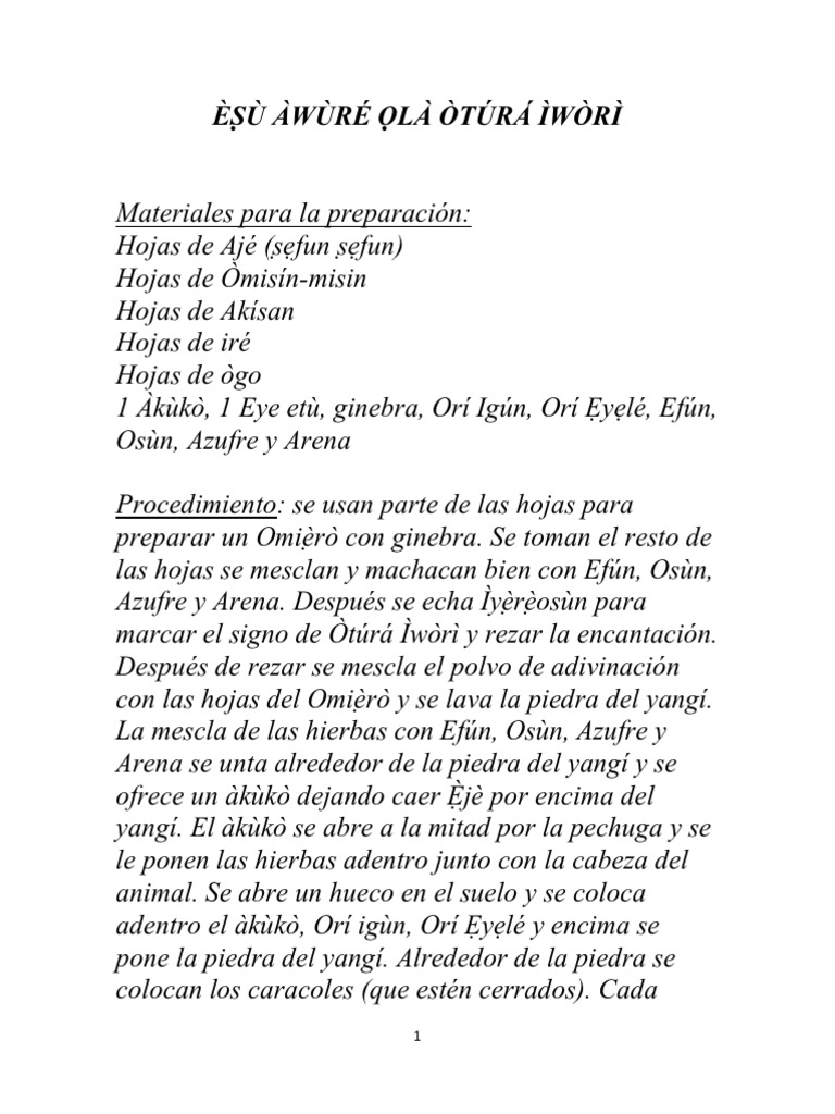 Eṣu Awure Ọla Otura Iwori | PDF