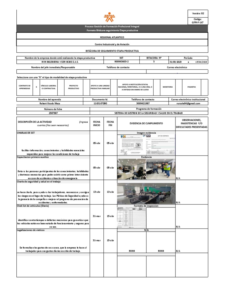 GFPI-F-147_Bitácoras Robert Enrique Urzola Meza Bitacora 5 | PDF