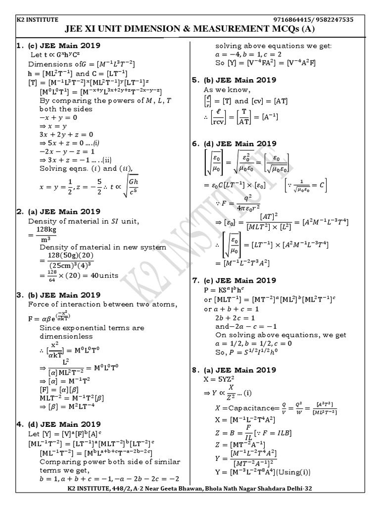 Unit Dimension and Measurement (Ques Bank) | PDF | Photoelectric Effect ...