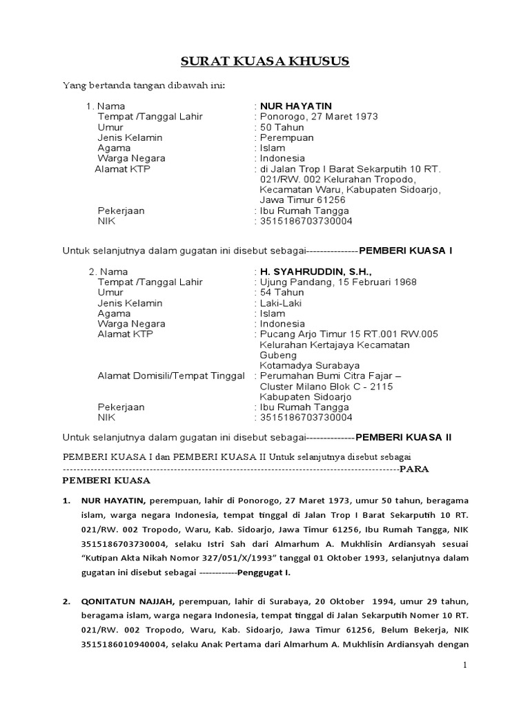 Surat Kuasa Gugatan Perbuatan Melawan Hukum | PDF