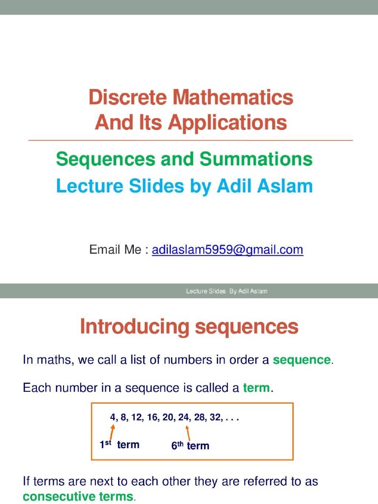 Sequences and Summations in Discrete Mathematics | PDF