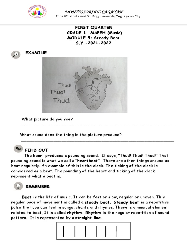 Grade 1 MAPEH Music: Steady Beat Module | PDF | Rhythm | Music Theory