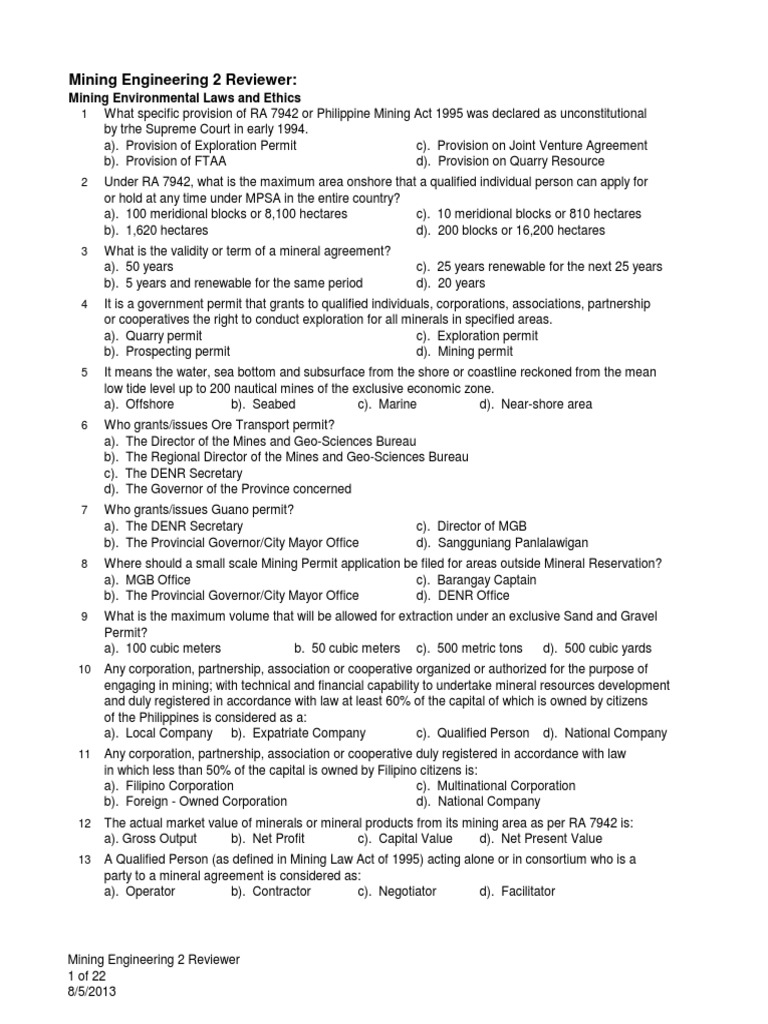 Mining Engineering 2 Reviewer | Download Free PDF | Mining | Natural ...