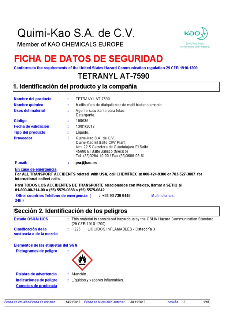 TETRANYL AT-7590 (Esp) KCE - SDS | PDF | Residuos | Agua