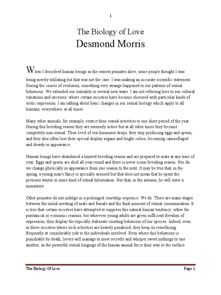 Biology of Love by Desmond Morris | PDF
