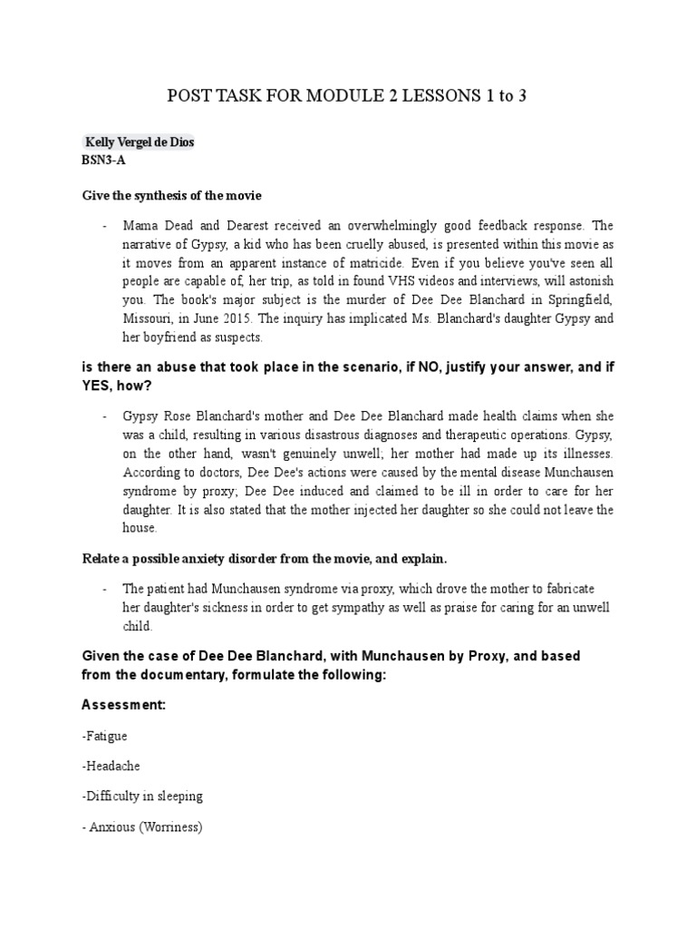 POST TASK FOR MODULE 2 LESSONS 1 To 3 | PDF | Anxiety | Human Diseases ...