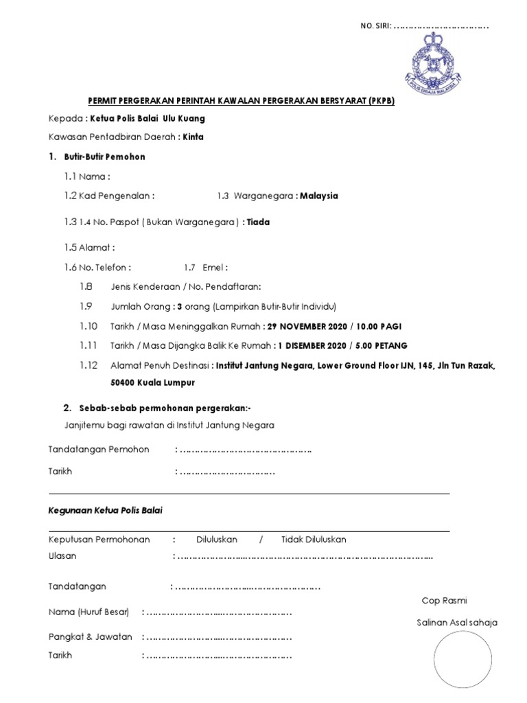 Borang Permit Pergerakan Pkpb | PDF
